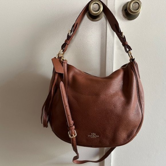 Coach | Bags | Coach Sutton Gold Saddle Pebble Leather Hobo | Poshmark